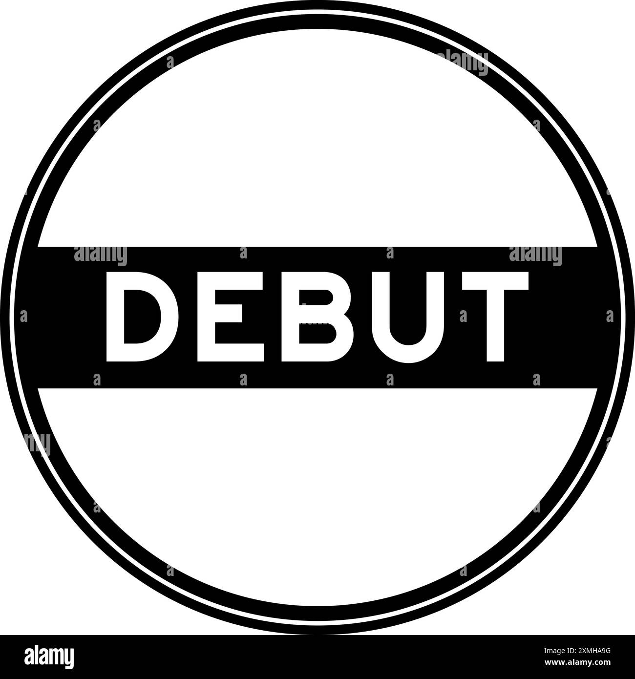Black color round seal sticker in word debut on white background Stock ...