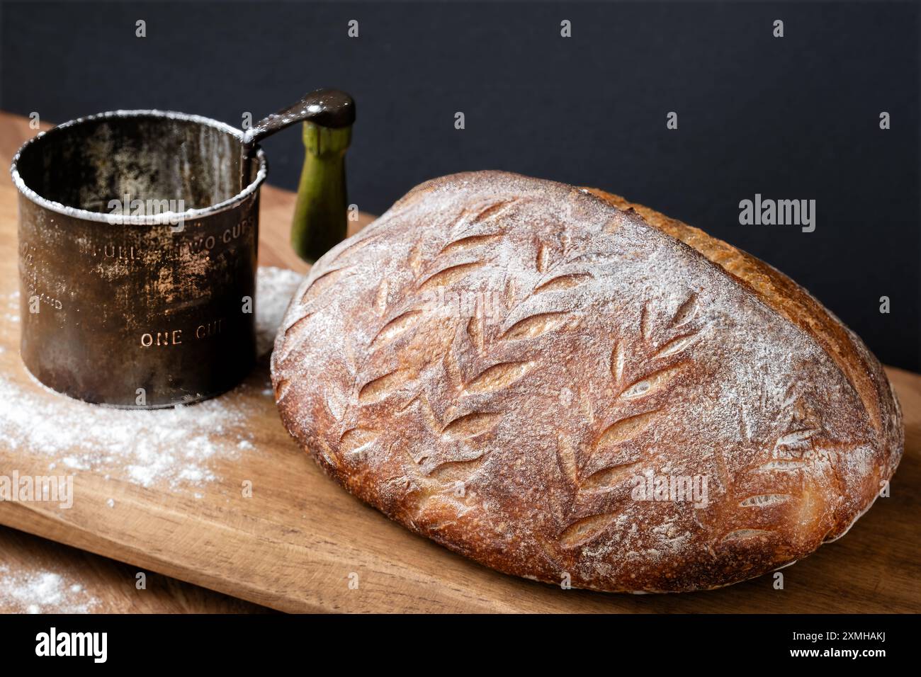 UK. A loaf of freshly baked homemade traditional sourdough bread. the ...