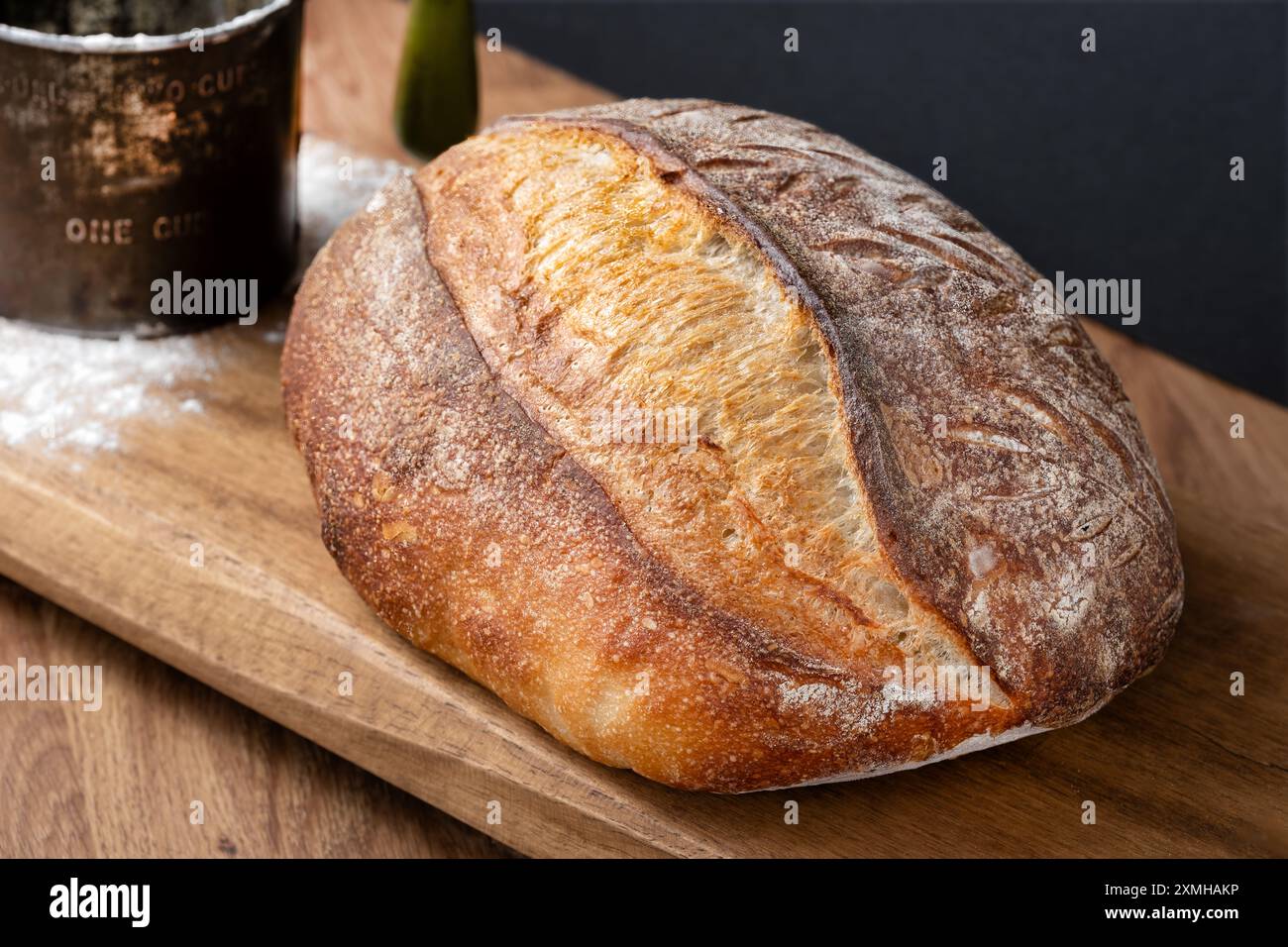 UK. A loaf of freshly baked homemade traditional sourdough bread. the ...