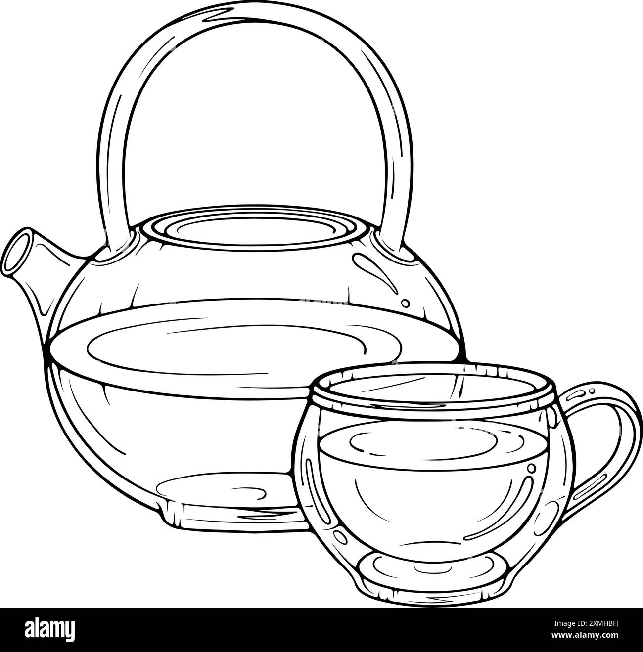 Glass teapot and cup line art Stock Vector Image & Art - Alamy