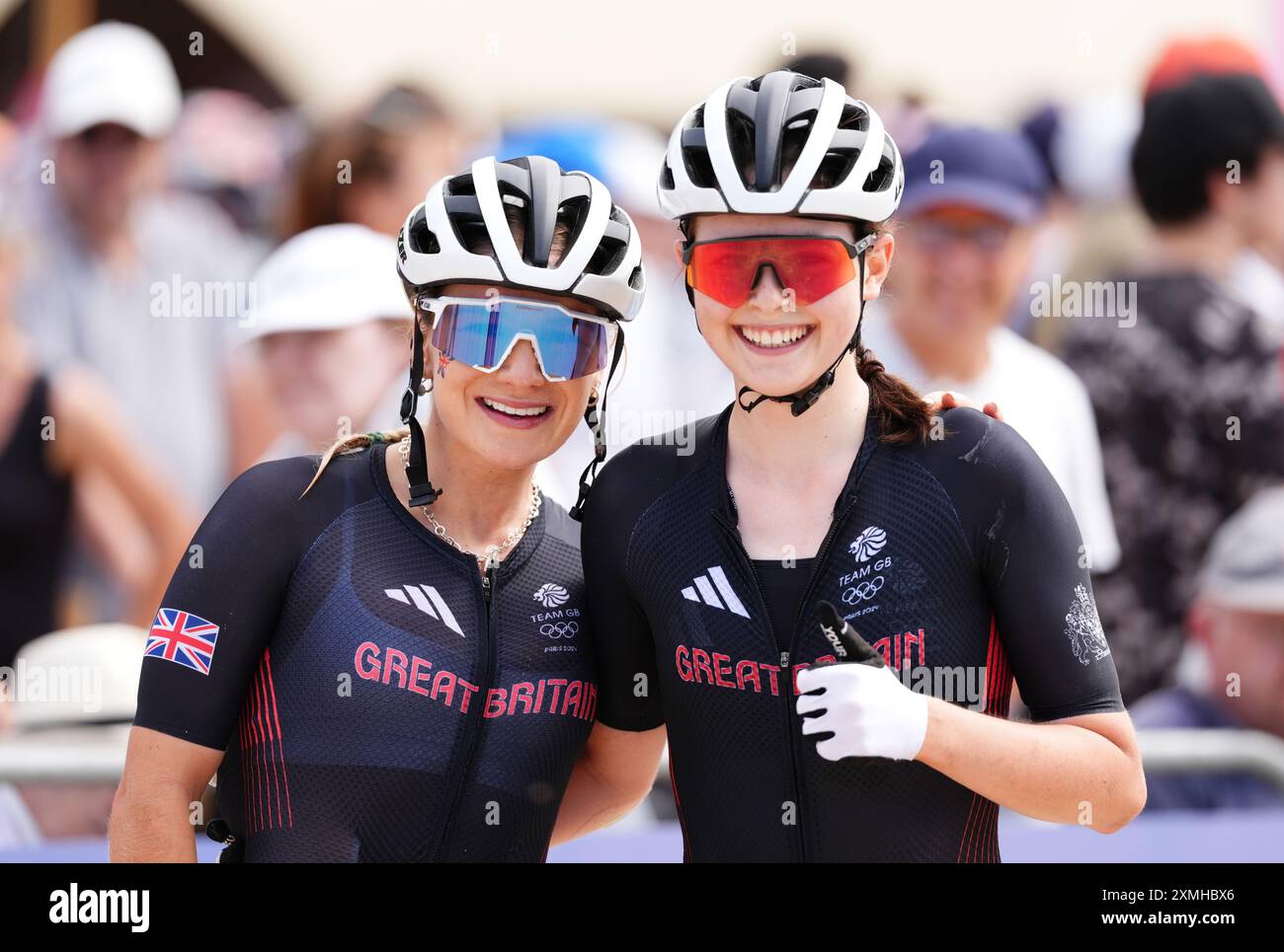 Great Britain's Evie Richards (left) celebrates finishing fifth with ...
