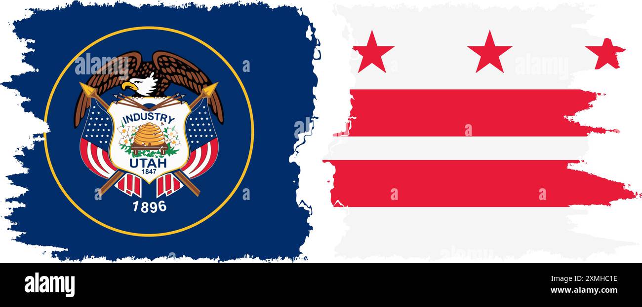 District of Columbia USA - Washington, DC and Utah state grunge brush ...