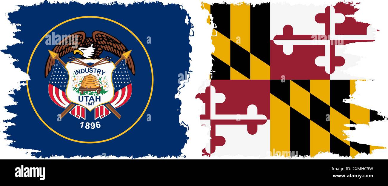 Maryland and Utah states grunge brush flags connection, vector Stock ...