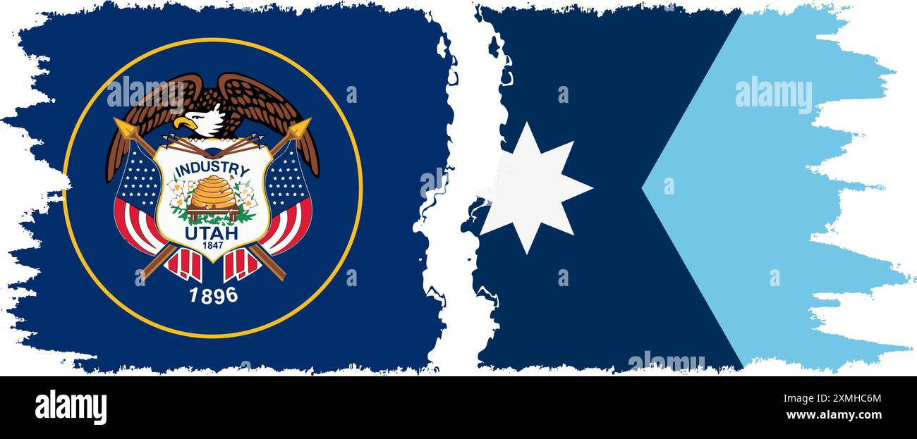 Minnesota 2024 and Utah states grunge brush flags connection, vector ...