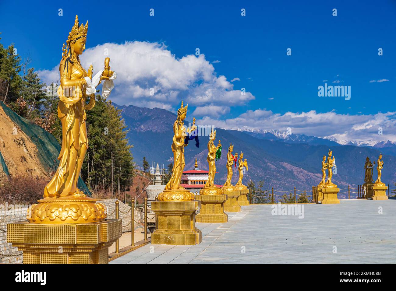 Golden statues of Buddhist female gods at Buddha Dordenma temple ...