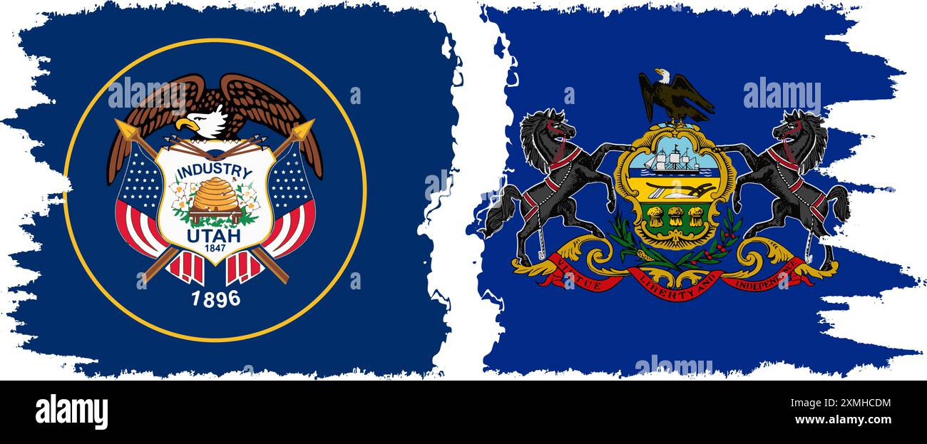 Pennsylvania and Utah states grunge brush flags connection, vector ...
