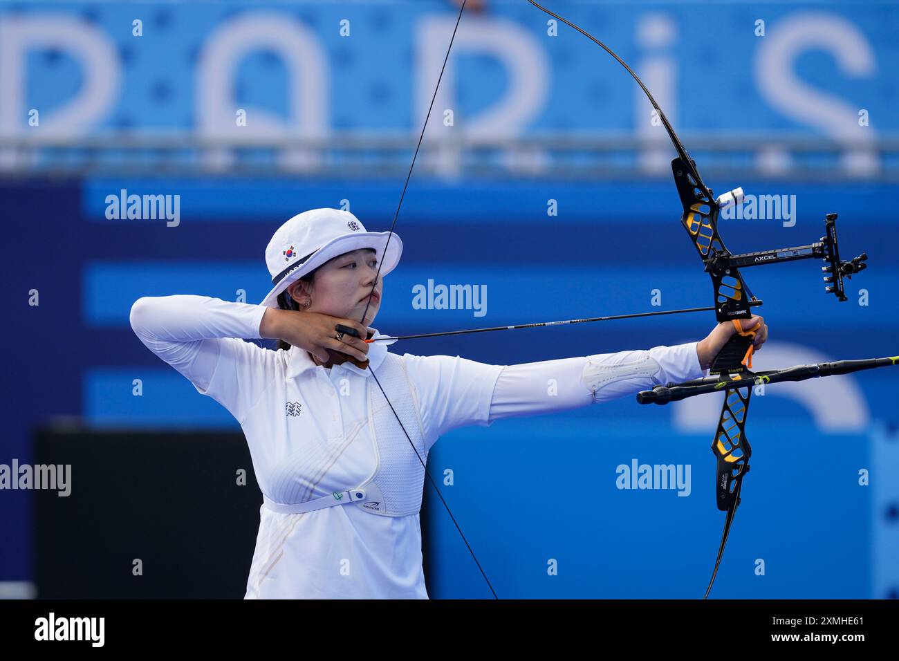 South Korea's Lim Si-hyeon shoots during the women's team quarterfinals ...
