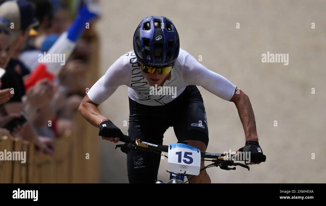 Samara Maxwell, of New Zealand, competes in the women's mountain bike ...