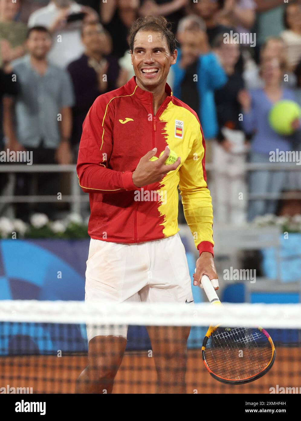 Paris, France. July 27th 2024. Spain's Rafael Nadal celebrates after ...
