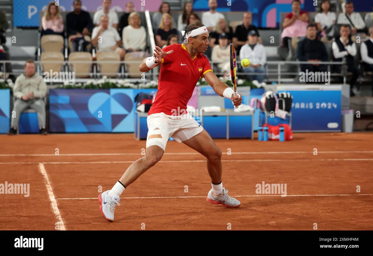 Paris, France. July 27th 2024. Spain's Rafael Nadal during the first ...