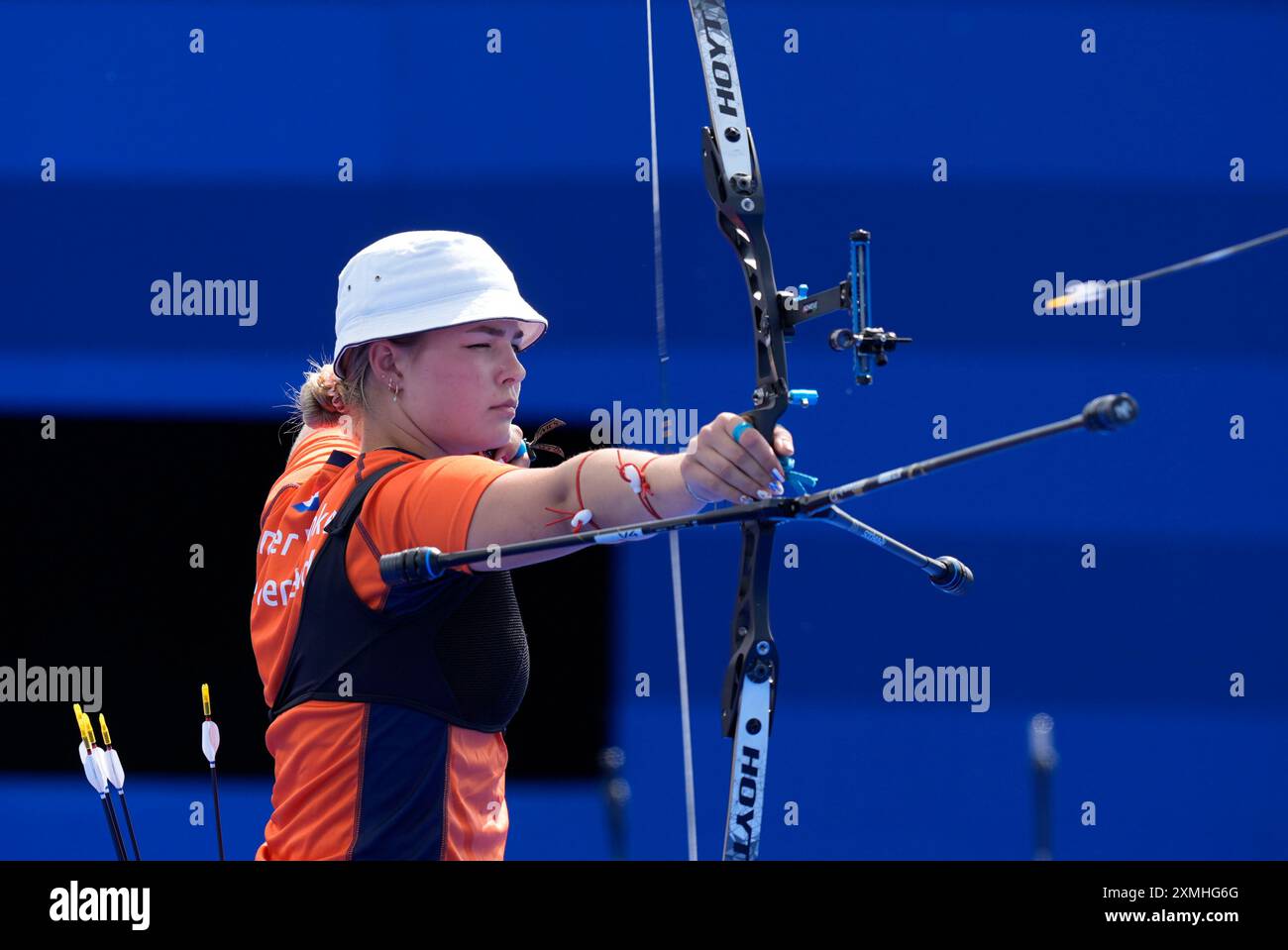 Netherlands' Laura Van Der Winkel shoots during the women's team ...
