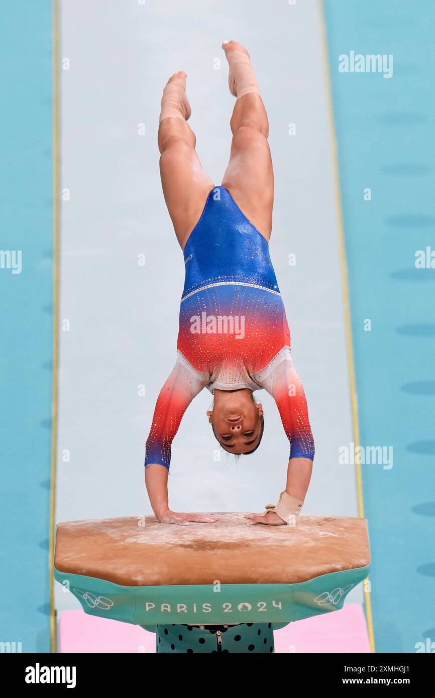 Aleah Finnegan, of Philippines, competes on the vault during a women's ...