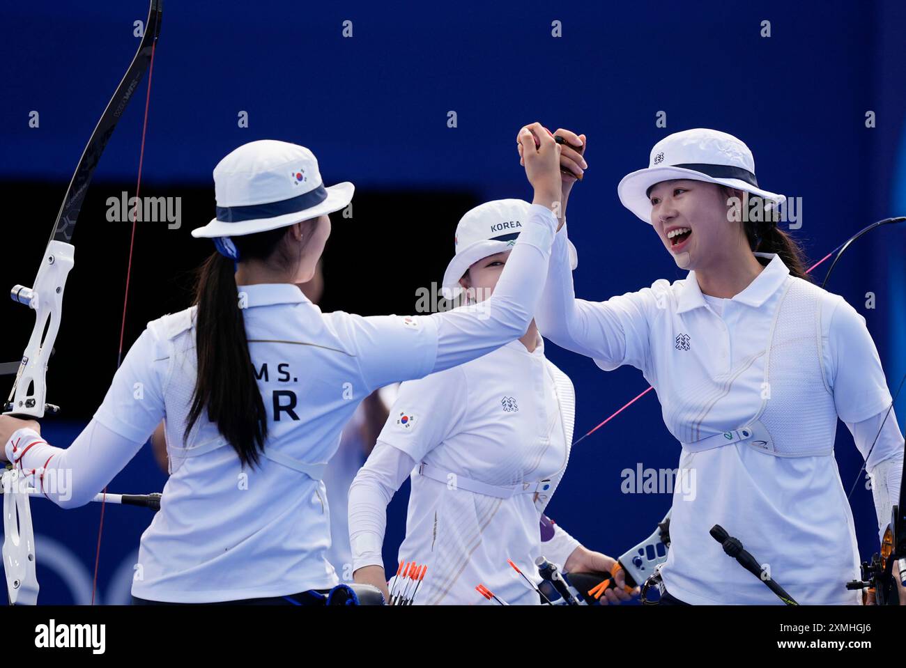 South Korea's Lim Si-hyeon, right, celebrates with her teammates ...
