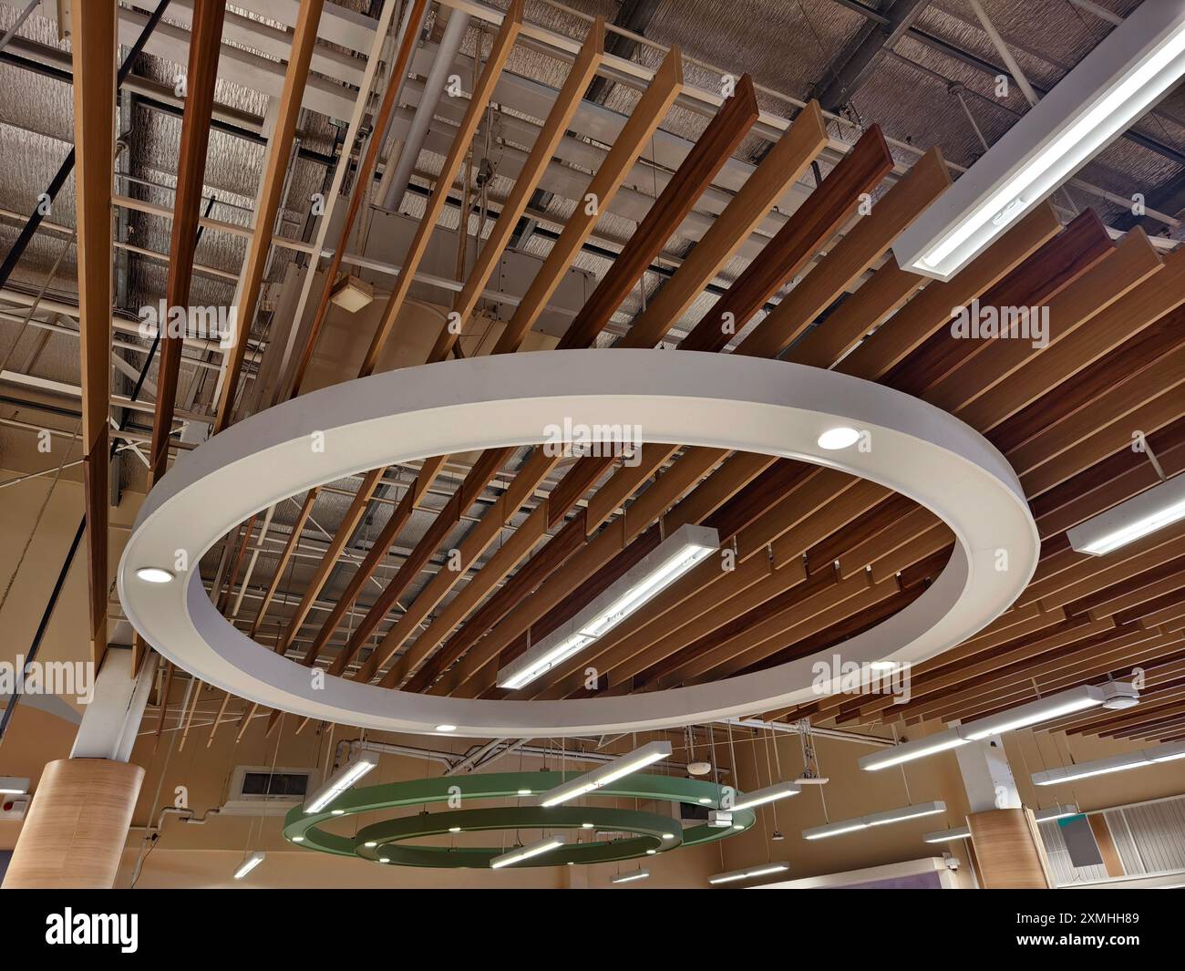 Ceiling with ventilation pipes and lights in industrial building Stock ...