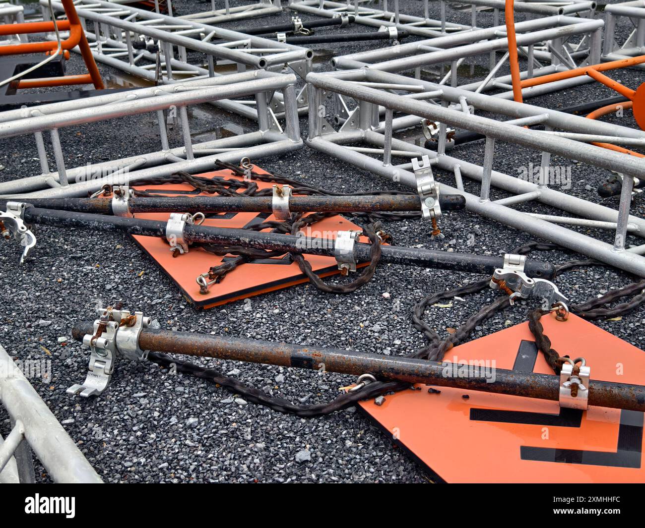 Metal parts of the stage are stacked on top of each other Stock Photo ...