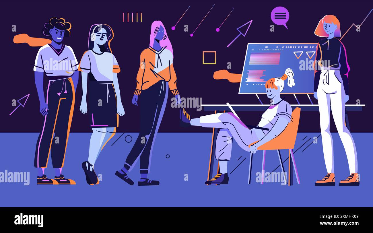 Diverse colleagues collaborating computer Stock Vector Images - Alamy