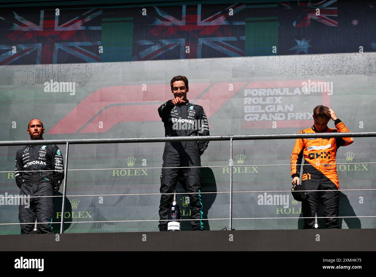 Spa Francorchamps, Belgium. 28th July, 2024. The podium (L to R): Lewis ...