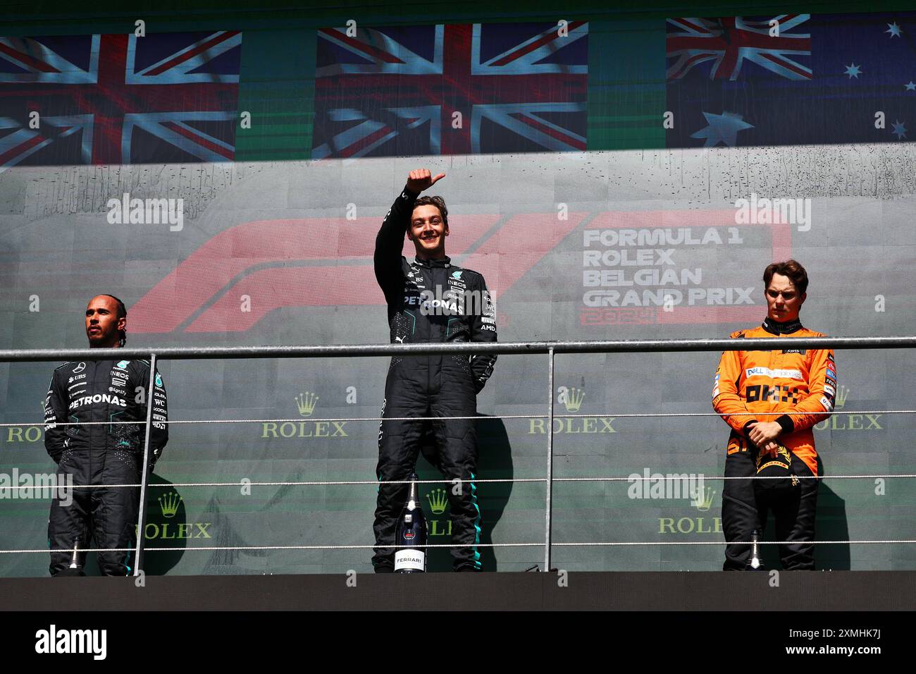 Spa Francorchamps, Belgium. 28th July, 2024. The podium (L to R): Lewis ...