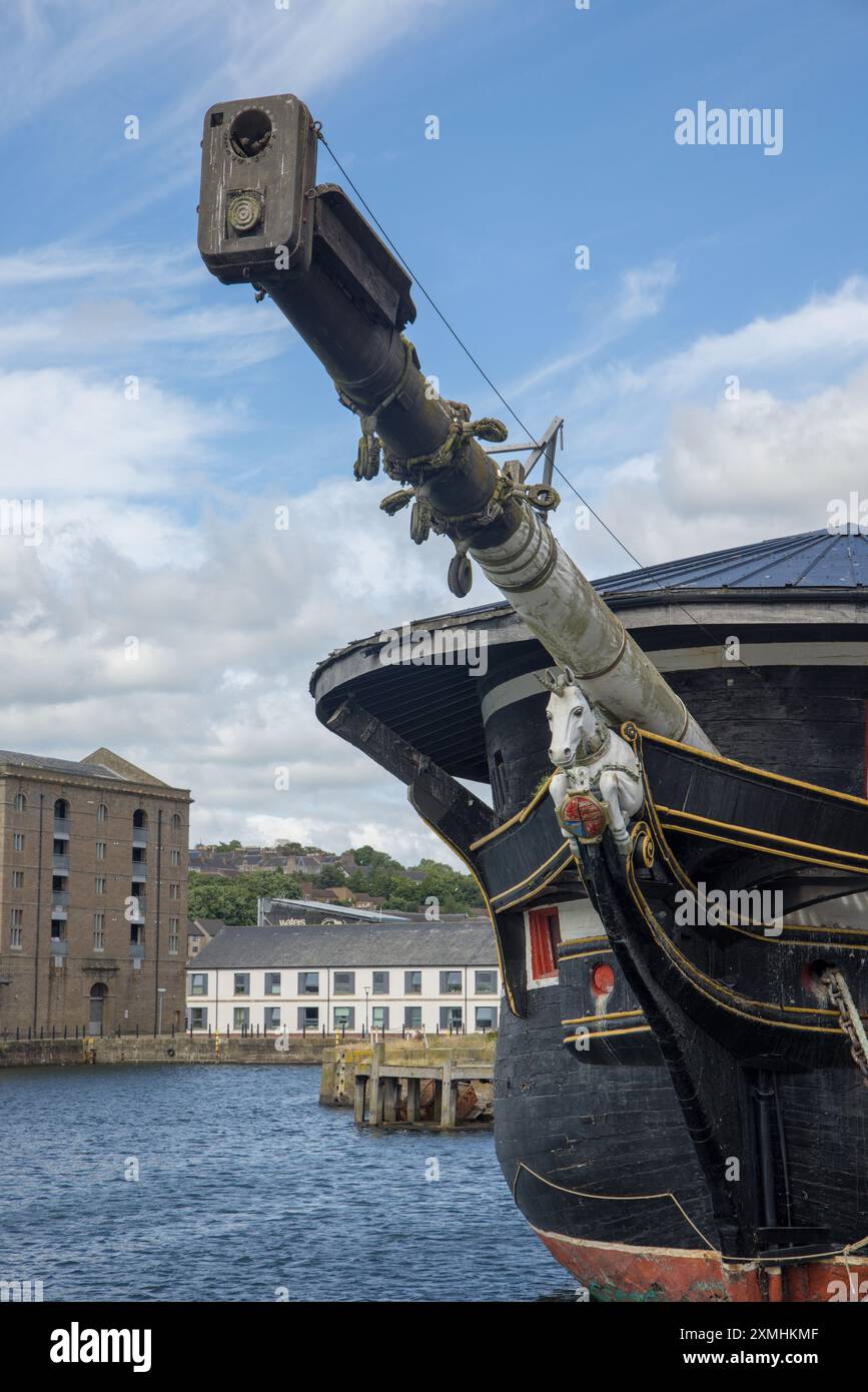 Bowsprit closeup of HMS Unicorn, sailing frigate of the Leda class part ...