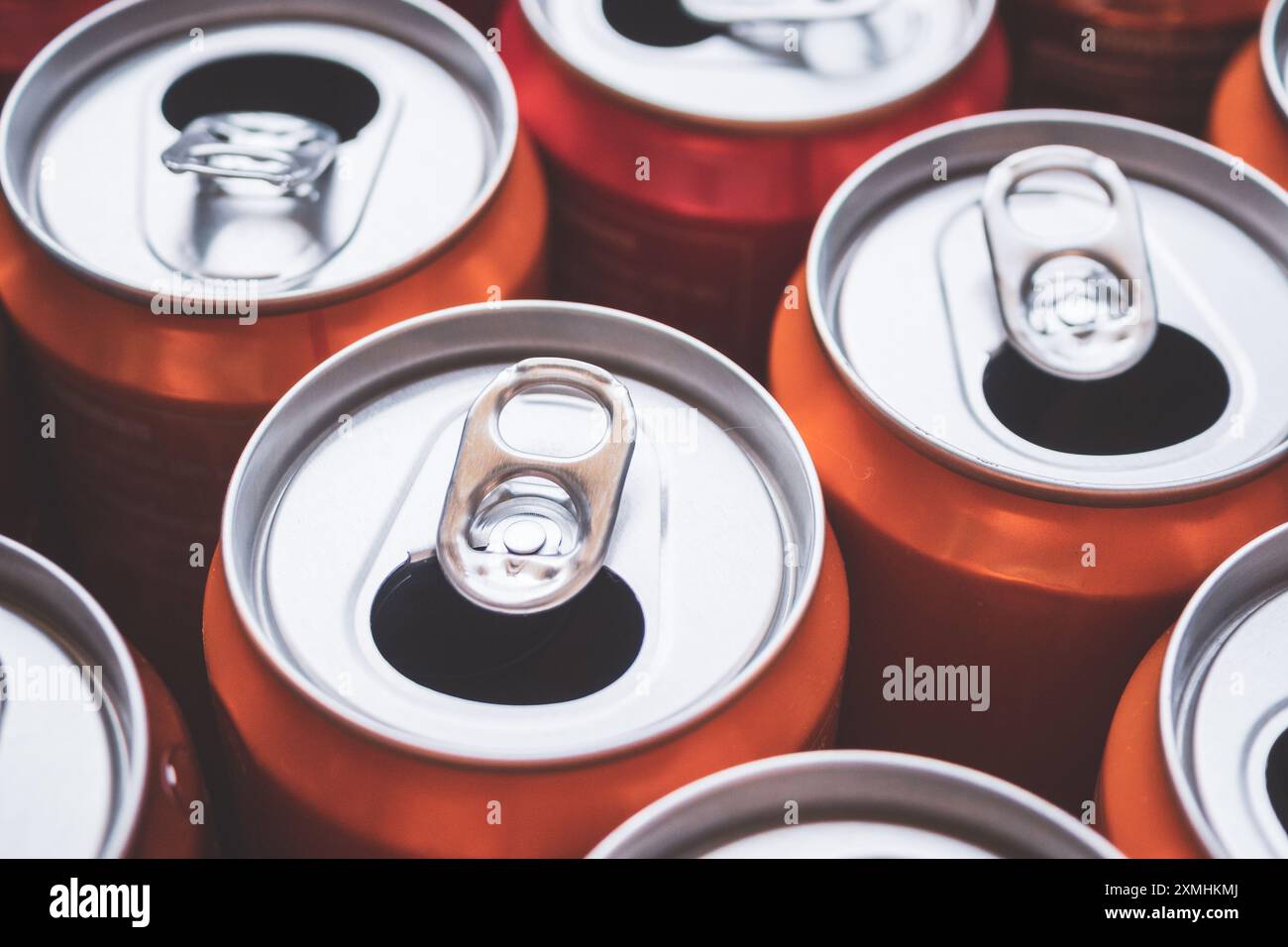 Empty aluminium drink cans recycling background concept Stock Photo - Alamy