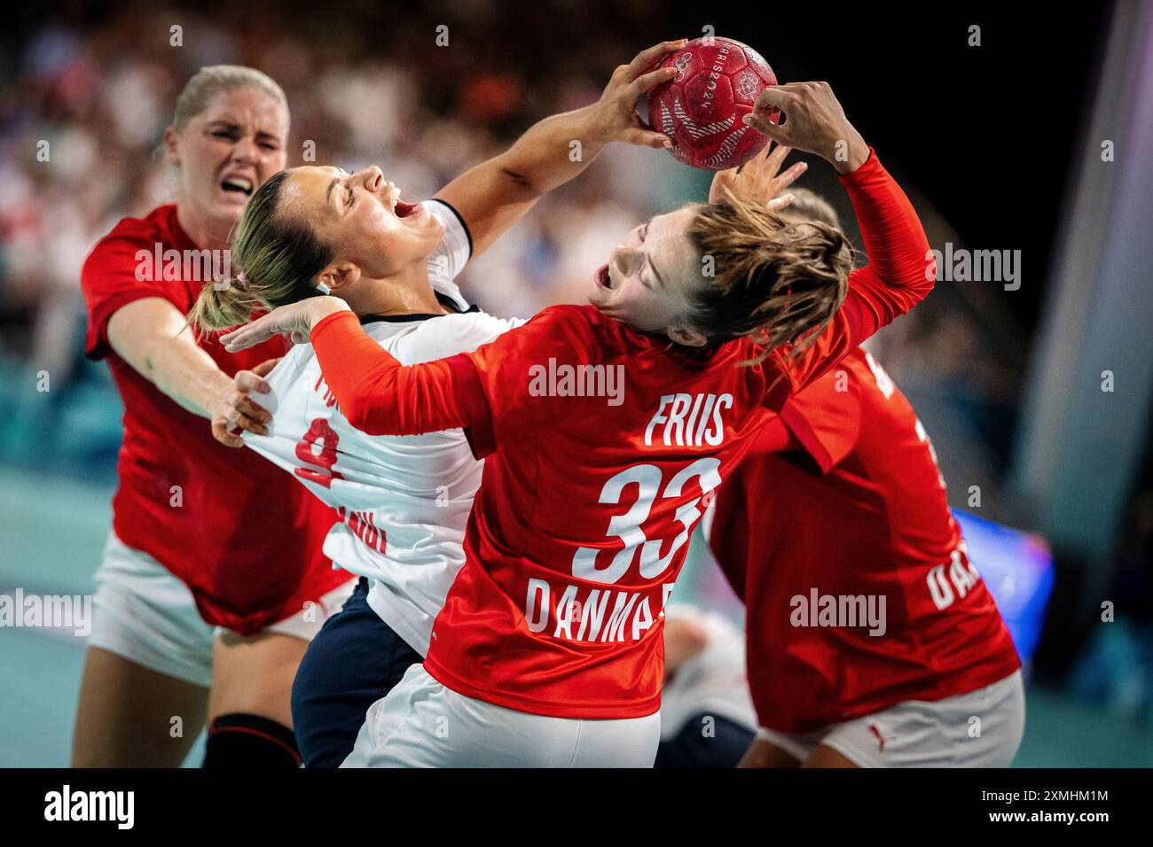 Denmark. 28th July, 2024. Denmark's Emma Friis and Norway's Nora Moerk ...