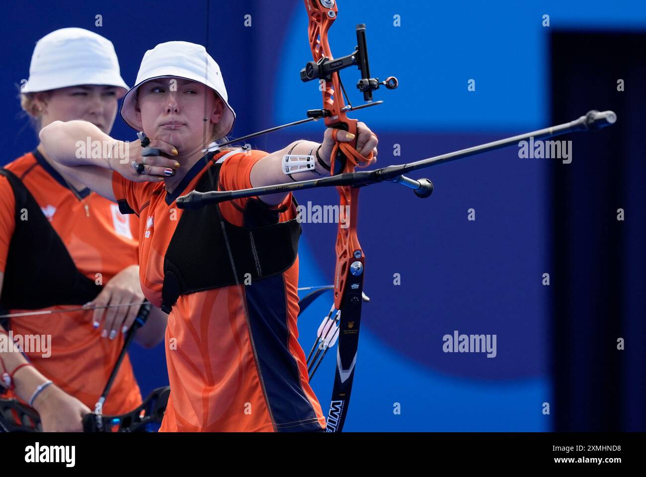Netherlands' Quinty Roeffen shoots during the Archery women's team ...