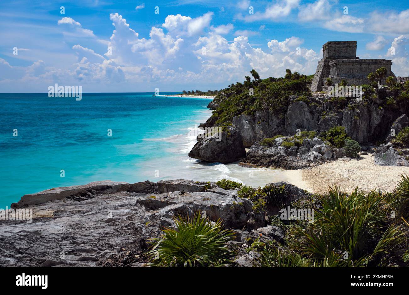 Temple of the God of Wind at Tulum in the Mexican state of Quintana Roo ...