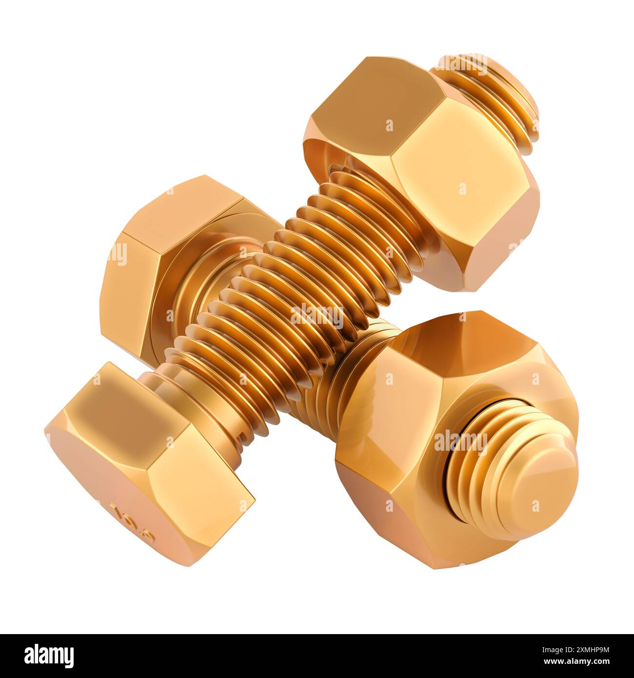 Copper Bolts with washers and nuts, 3D rendering isolated on white ...