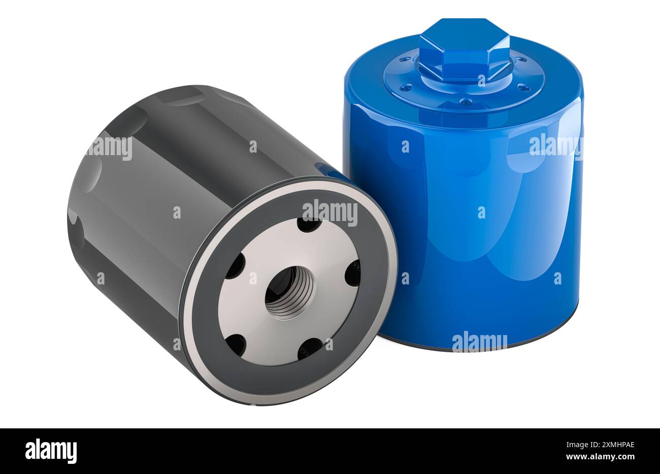 Two Car Oil Filters, 3D rendering isolated on white background Stock ...