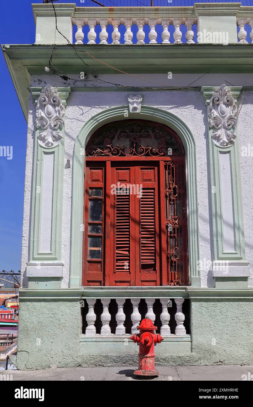 Santiago, Cuba-October 20, 2019: White and mint-green facade of one ...