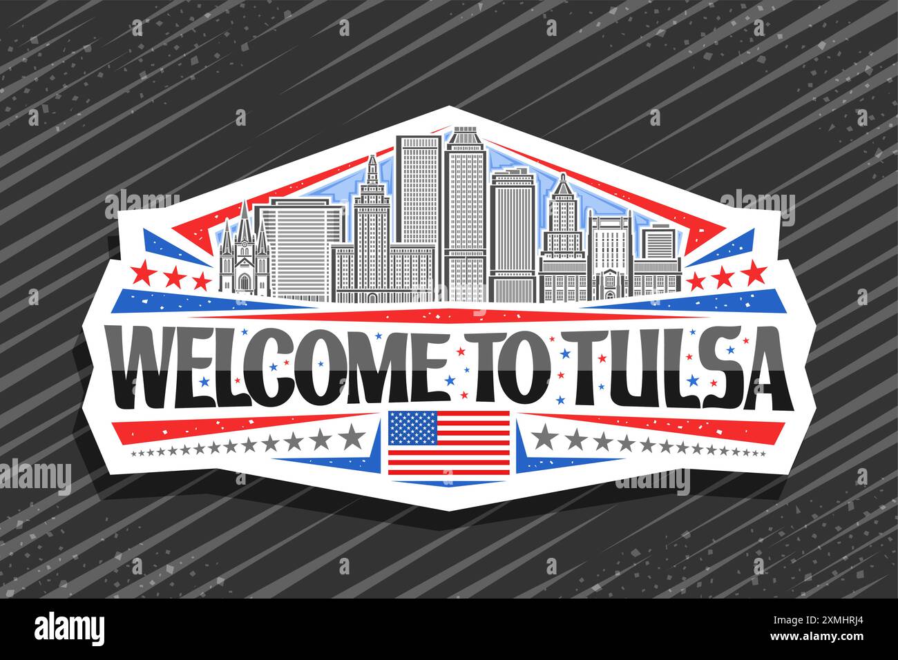 Vector logo for Tulsa, decorative cut paper label with line ...