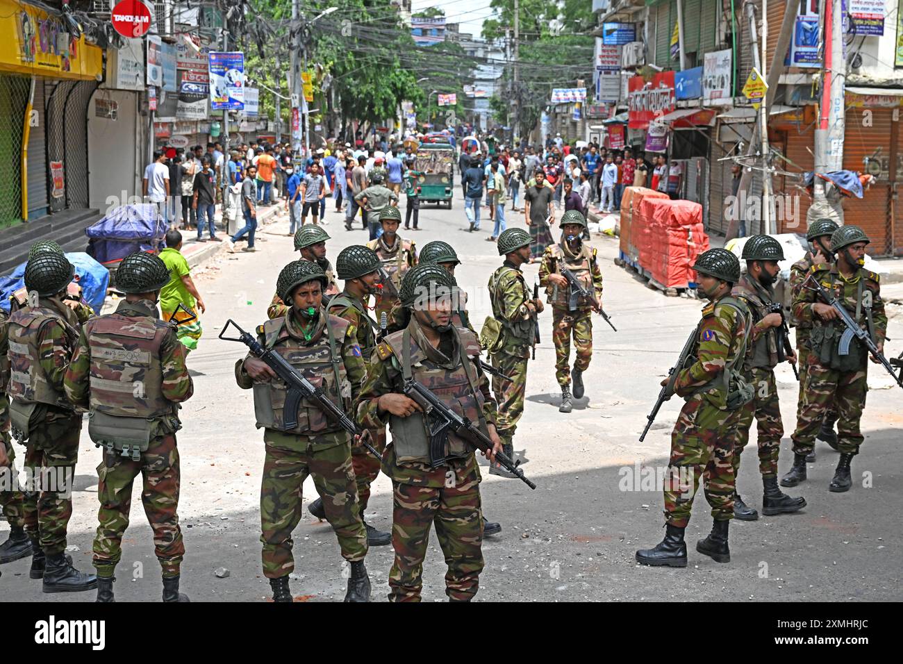 Bangladesh army soldiers are patrolling on the streets following a ...