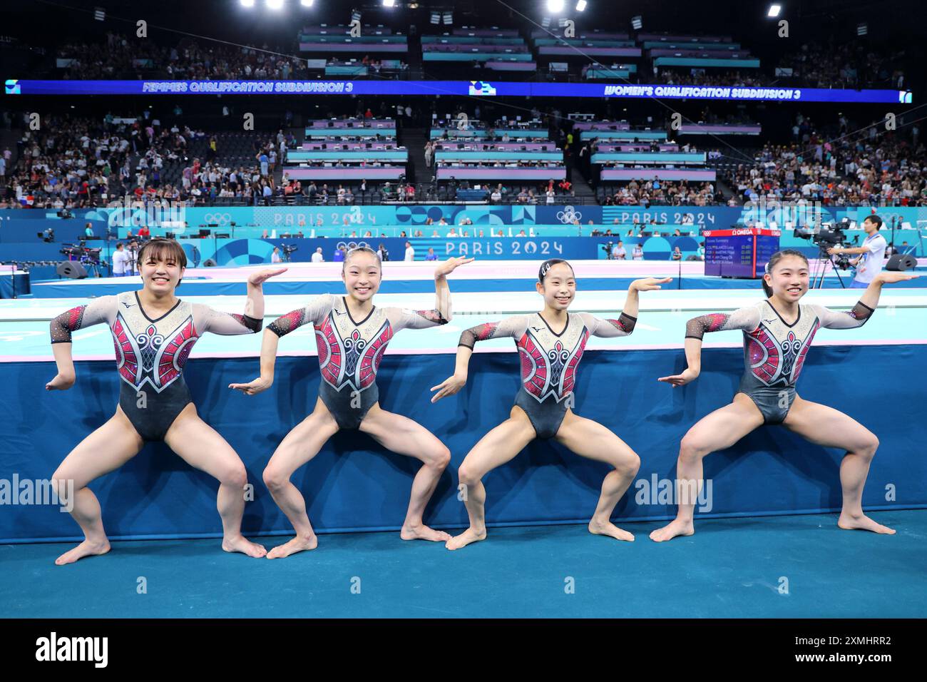 Paris, France. 28th July, 2024. (L-R) Kohane Ushioku, Mana Okamura, Haruka Nakamura, Rina Kishi ...