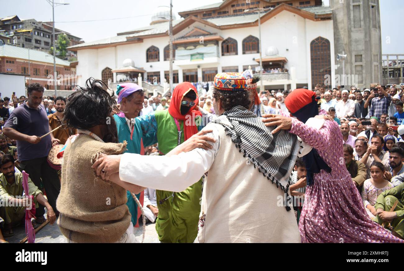 Srinagar, Kashmir, India, on 28 July, 2024: Bands performing cultural ...