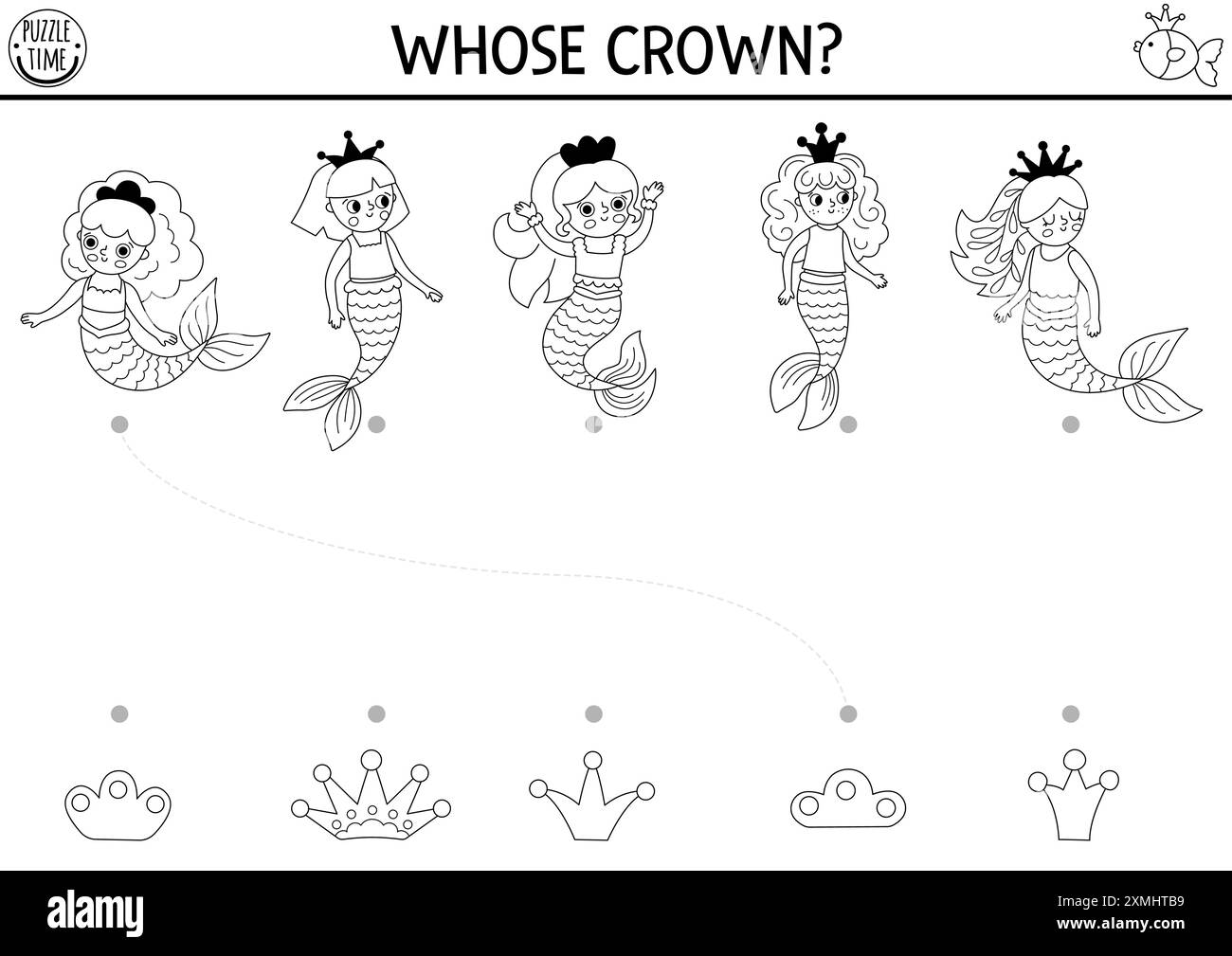 Mermaid black and white shadow matching activity with sea princess ...