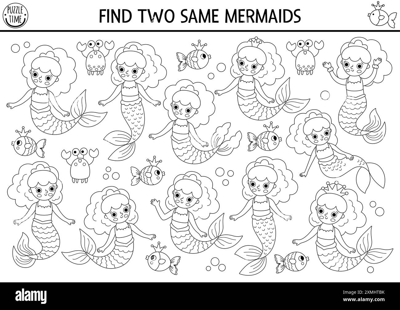Find two same mermaids. Black and white fairytale ocean kingdom ...