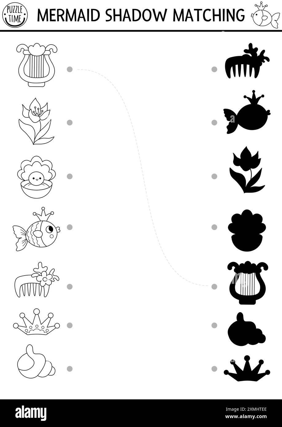Mermaid black and white shadow matching activity with sea princess comb ...