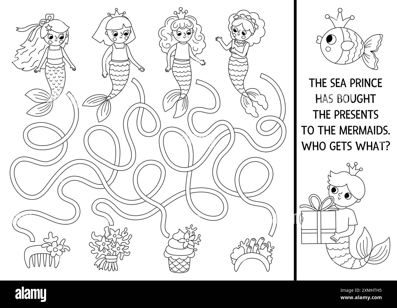 Mermaid black and white maze for kids with price giving presents ...