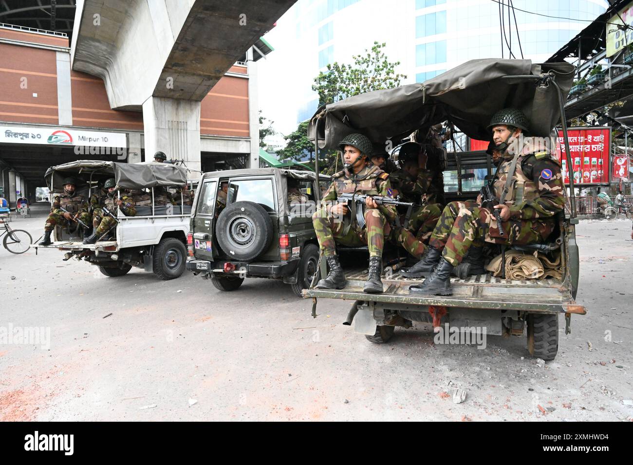 Bangladesh army soldiers are patrolling on the streets following a ...