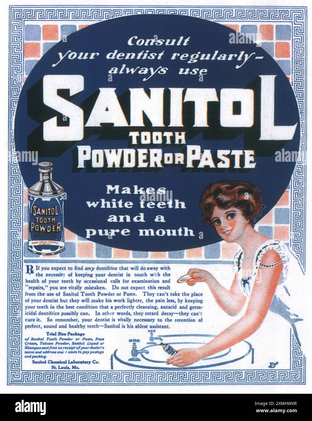 1912 Sanitol Toothpaste Dental Powder Teeth Ad Stock Photo - Alamy
