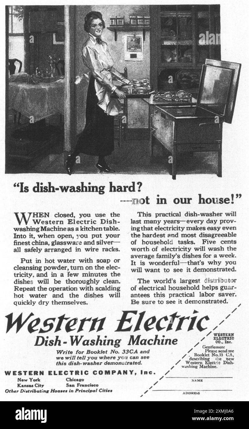 1919 WE Western Electric dish-washing machines ad Stock Photo - Alamy