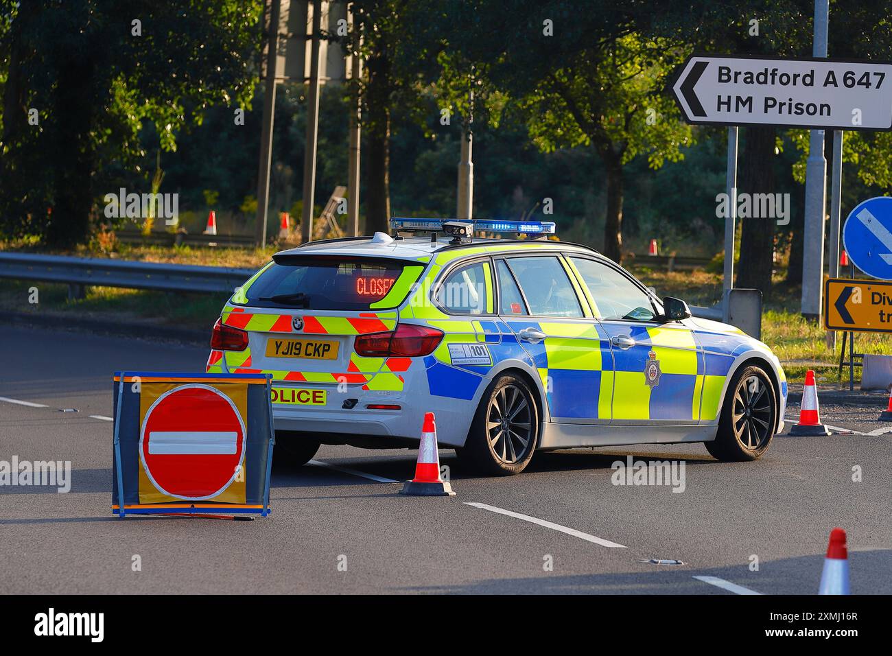 A Police vehicle from West Yorkshire Police Force used as a roadblock ...