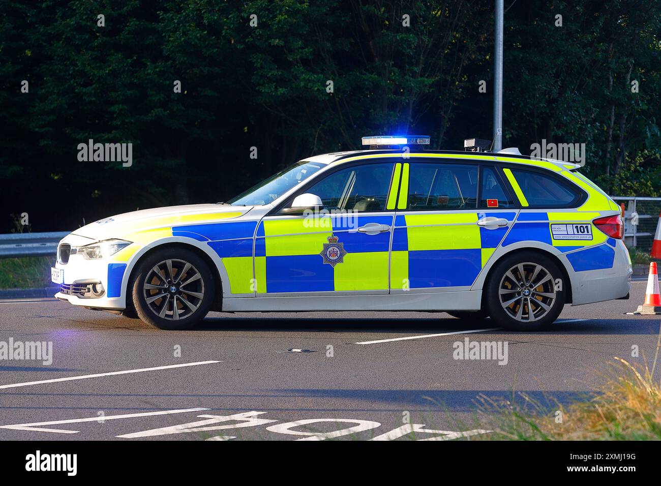 A Police vehicle from West Yorkshire Police Force used as a roadblock ...