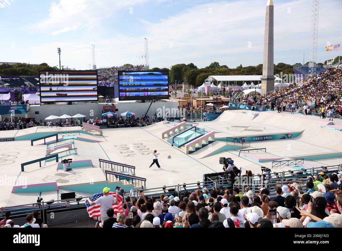 Paris, France. July 28th 2024. USA's Poe Pinson fails a trick attempt ...