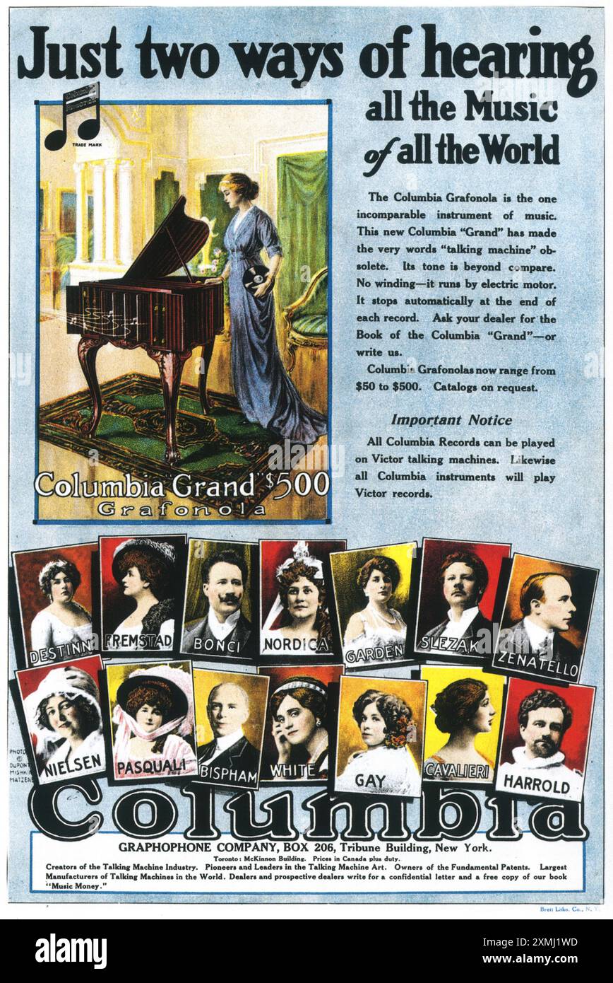 1913 Columbia Grand Grafonola Phonograph ad - "Just two ways of hearing ...