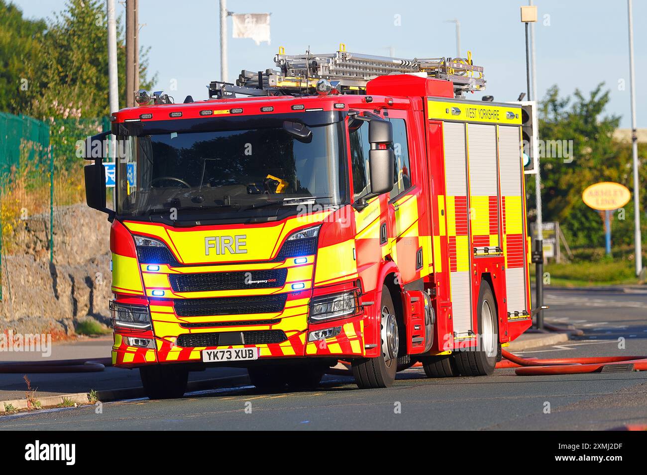 A new Emergency One Fire Truck in use by West Yorkshire Fire & Rescue ...