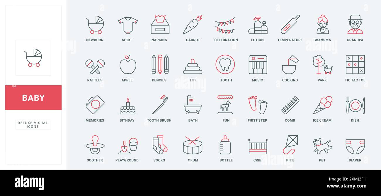 Newborn baby care and pregnancy line icon set. Milk bottle and diaper ...