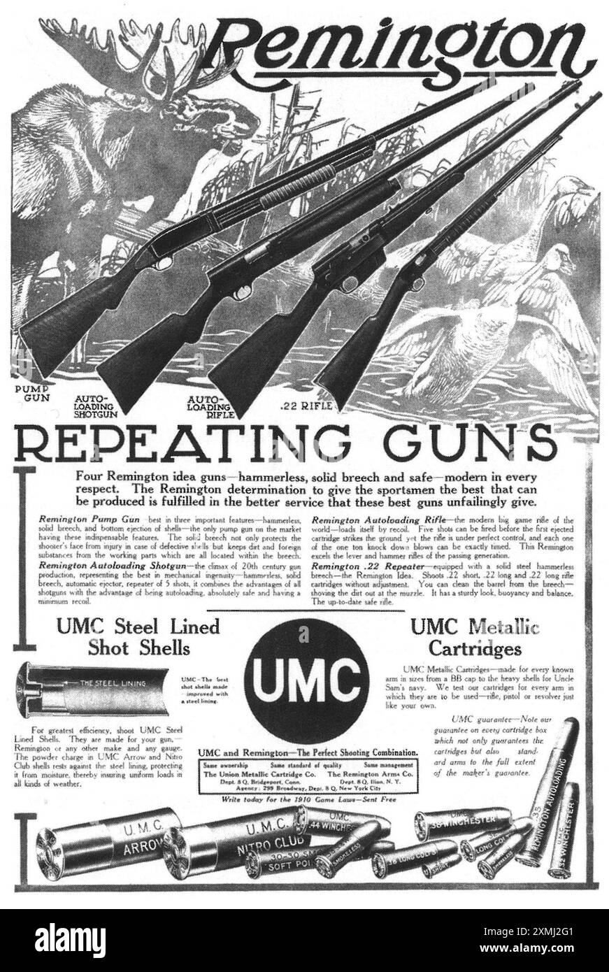 1910 Remington guns, rifles, shotguns, and UMC shells ad Stock Photo ...