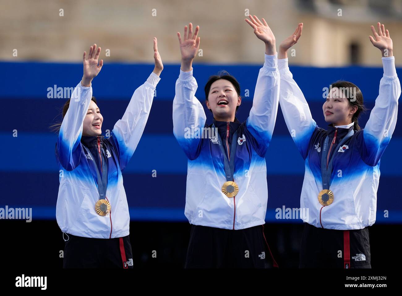 Gold medal winners, South Korea's Jeon Hun-young, left, Lim Si-hyeon ...