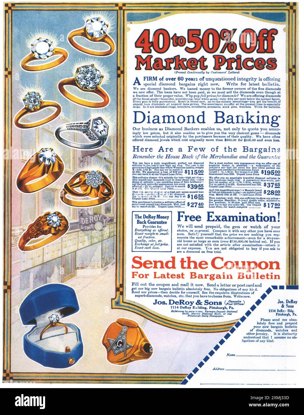 1916 Jos DeRoy & Sons Diamond Rings ad Stock Photo - Alamy